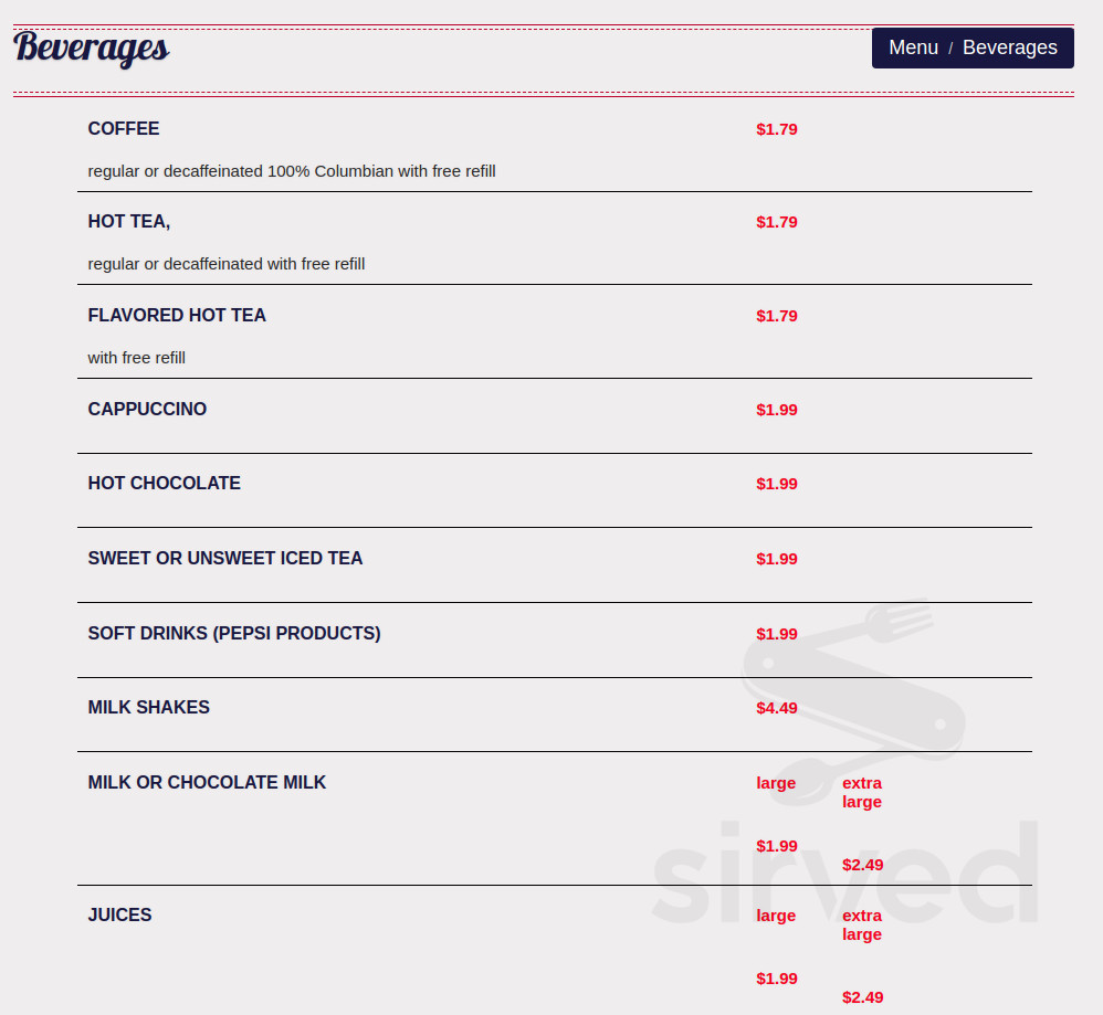 Knight & Day Diner menu in Lititz, Pennsylvania, USA