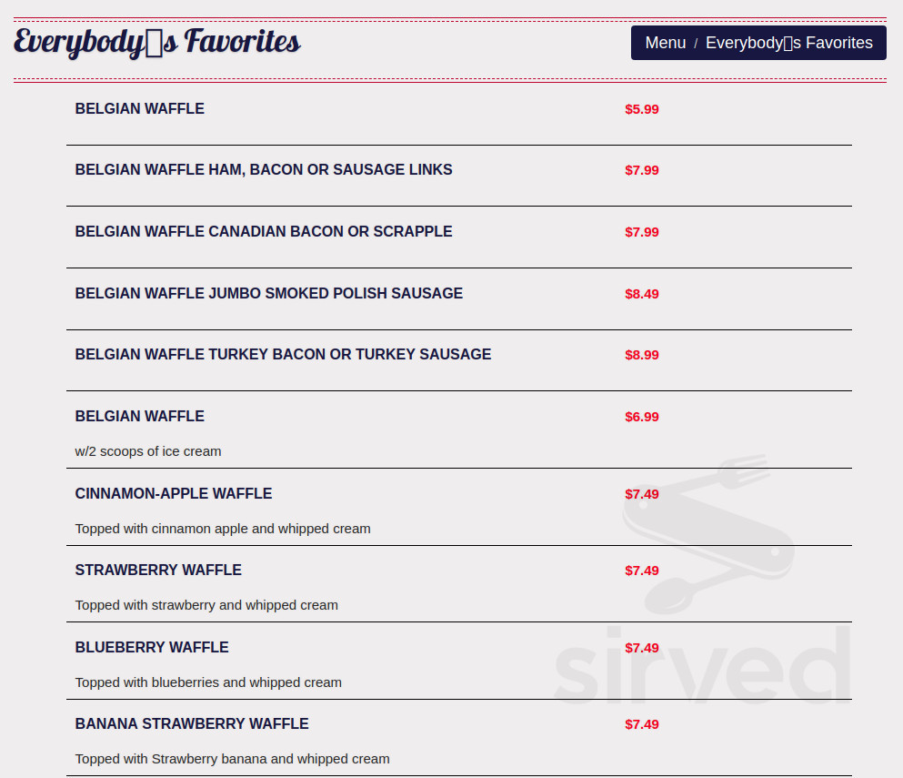 Menu - Lititz PA's Knight & Day Diner | Sirved