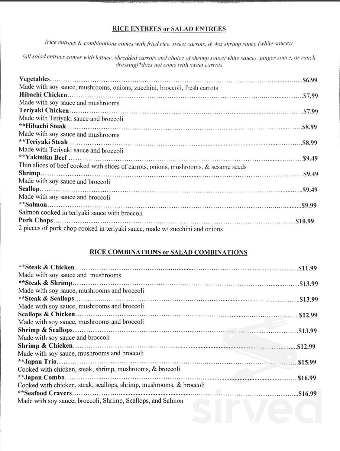 Menu - Hartwell GA's Little Japan Restaurant | Sirved