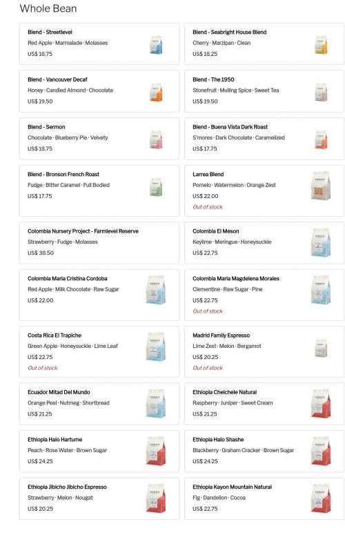 Verve Coffee Roasters menu in Santa Cruz, California, USA