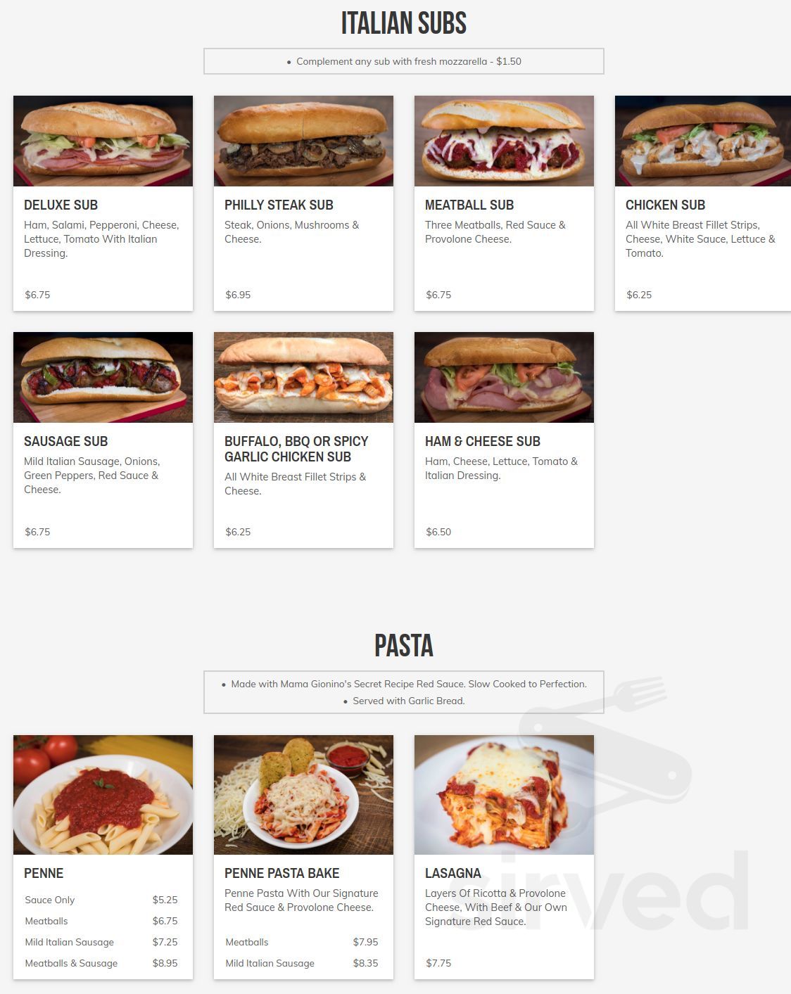 Gionino's Pizzeria menu in Akron, Ohio, USA