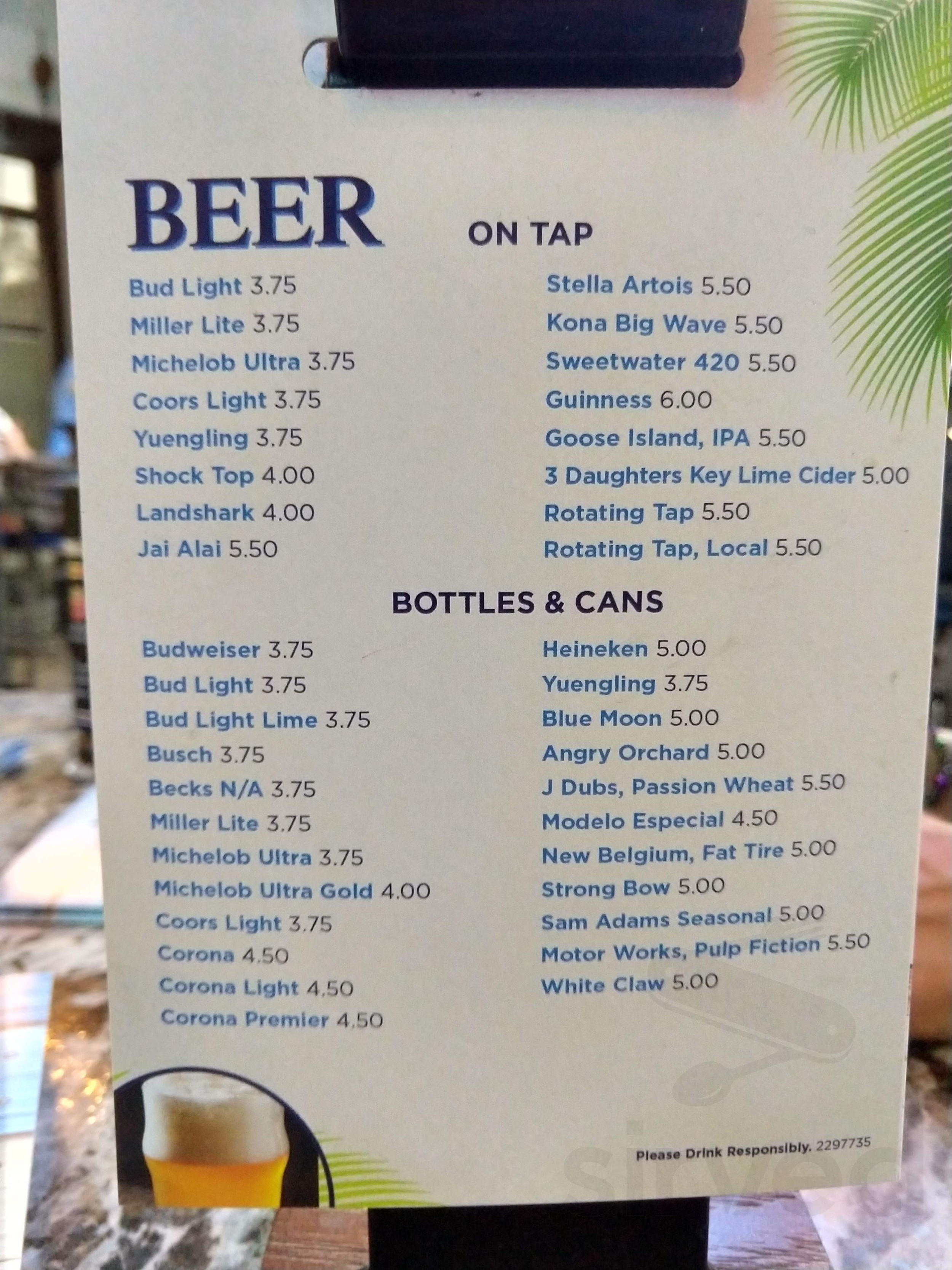 The Parrot Patio Bar & Grill menu in Bradenton, Florida, USA