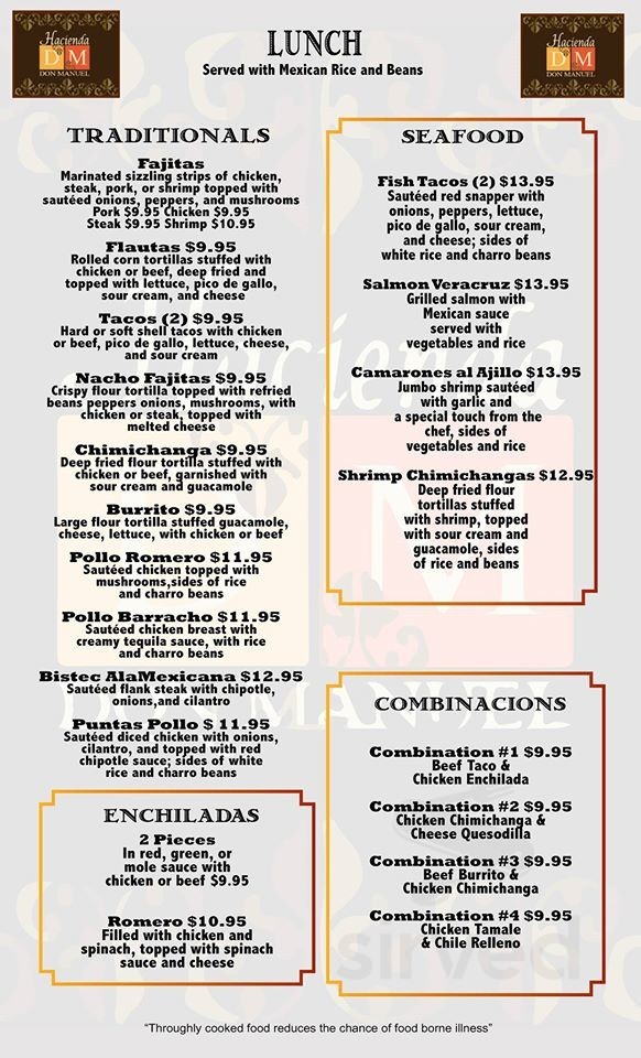 Menu for Hacienda Don Manuel in Brookfield, CT | Sirved