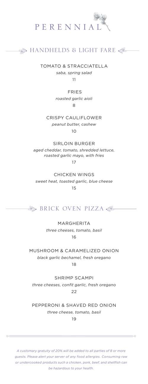 Perennial menu in Towson, Maryland, USA