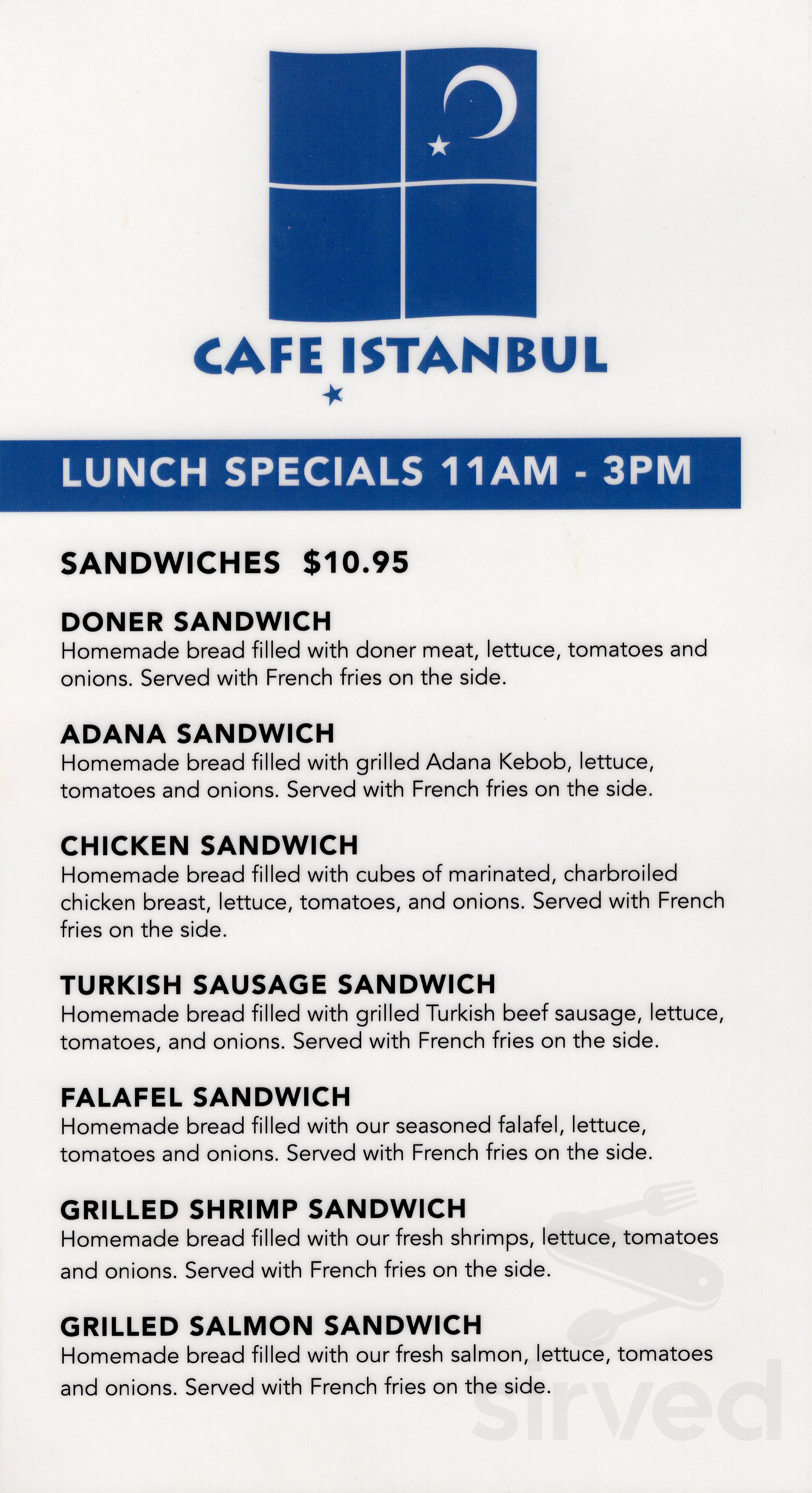 Cafe Istanbul menu in Plano, Texas, USA