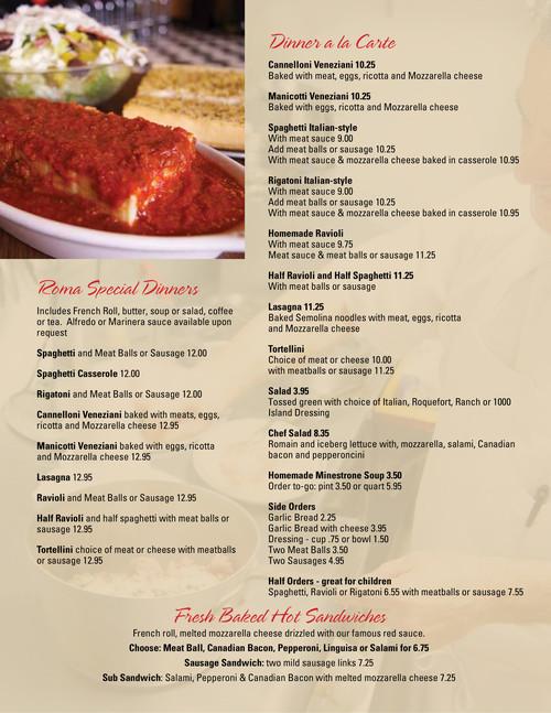 Roma's Pizzeria menu in Sacramento, California, USA