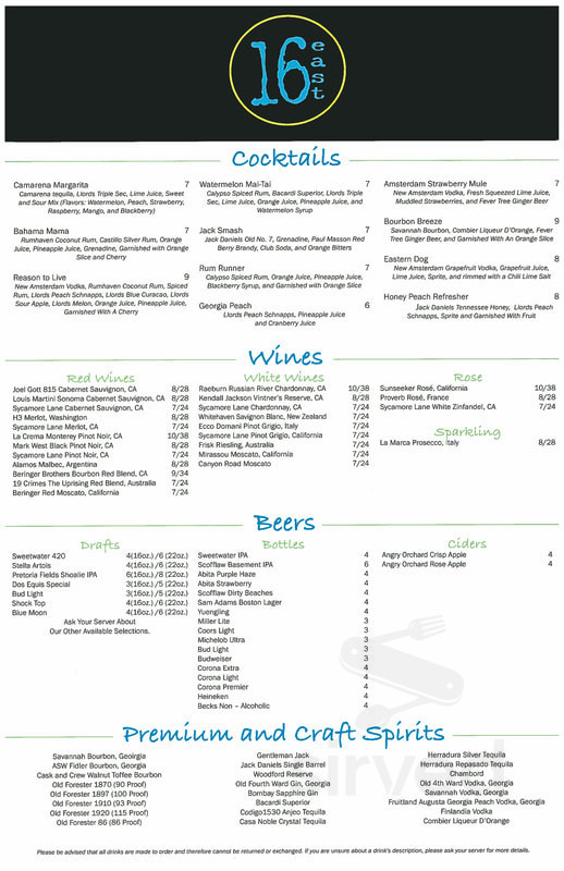 16 East Bar and Grill menus in Cordele, Georgia, United States