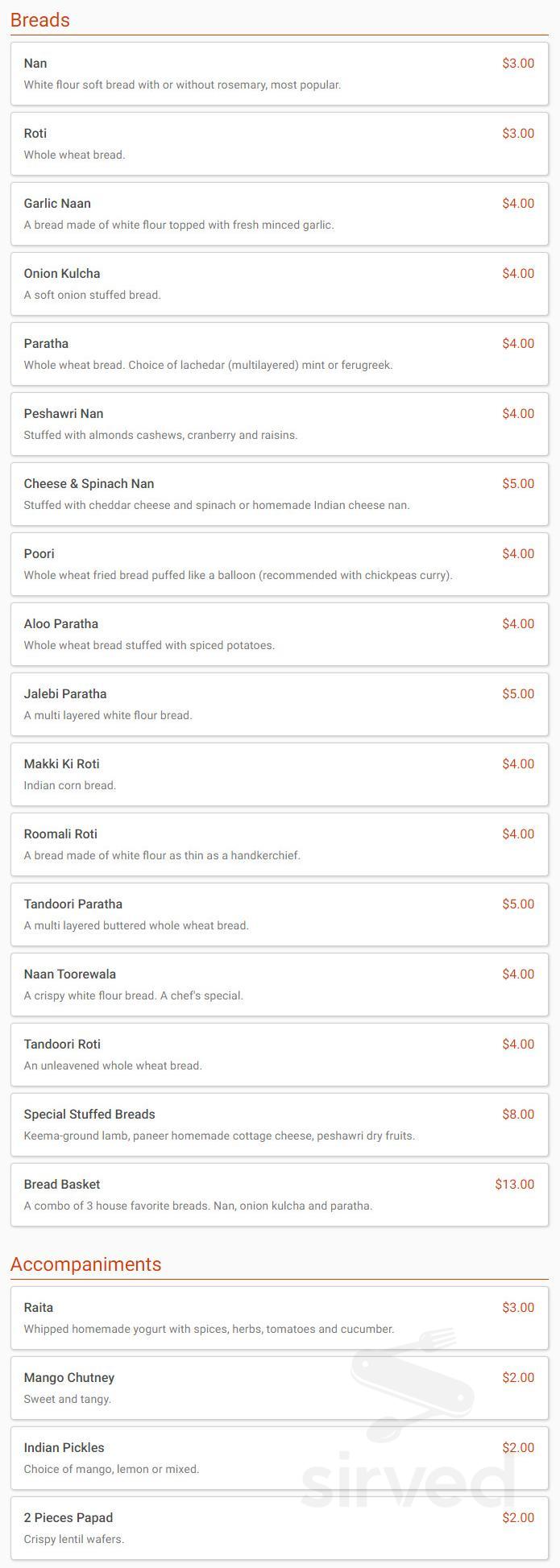 Bukhara Grill menu in Brooklyn, New York, USA