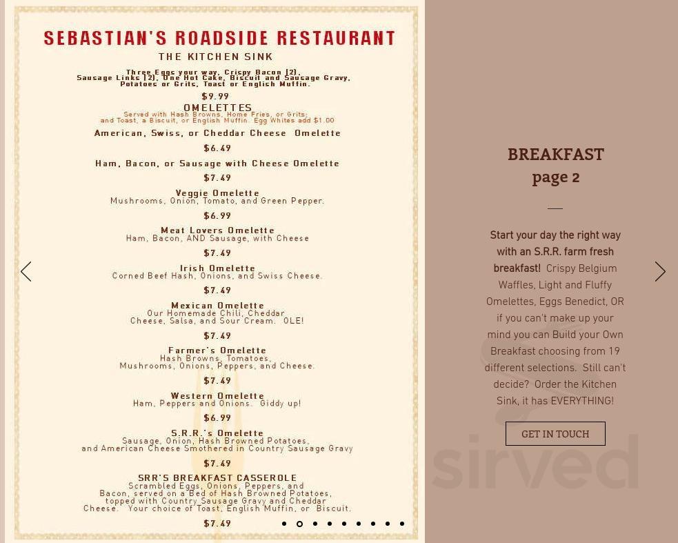Sebastian's Roadside Restaurant menu in Sebastian, Florida, USA