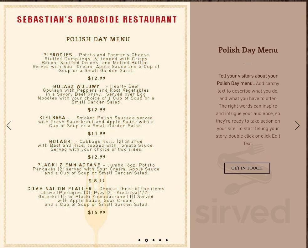 Sebastian's Roadside Restaurant menu in Sebastian, Florida, USA