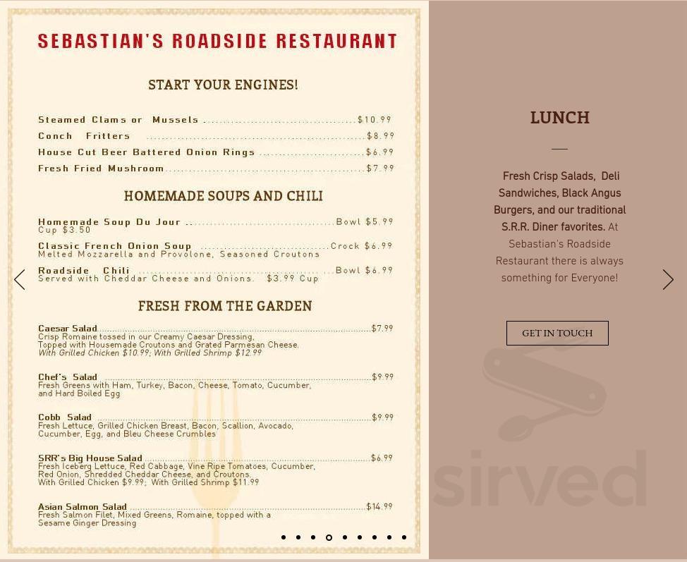 Sebastian's Roadside Restaurant menu in Sebastian, Florida, USA