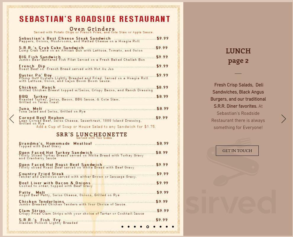 Sebastian's Roadside Restaurant menu in Sebastian, Florida, USA