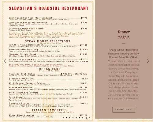 Sebastian's Roadside Restaurant menu in Sebastian, Florida, USA