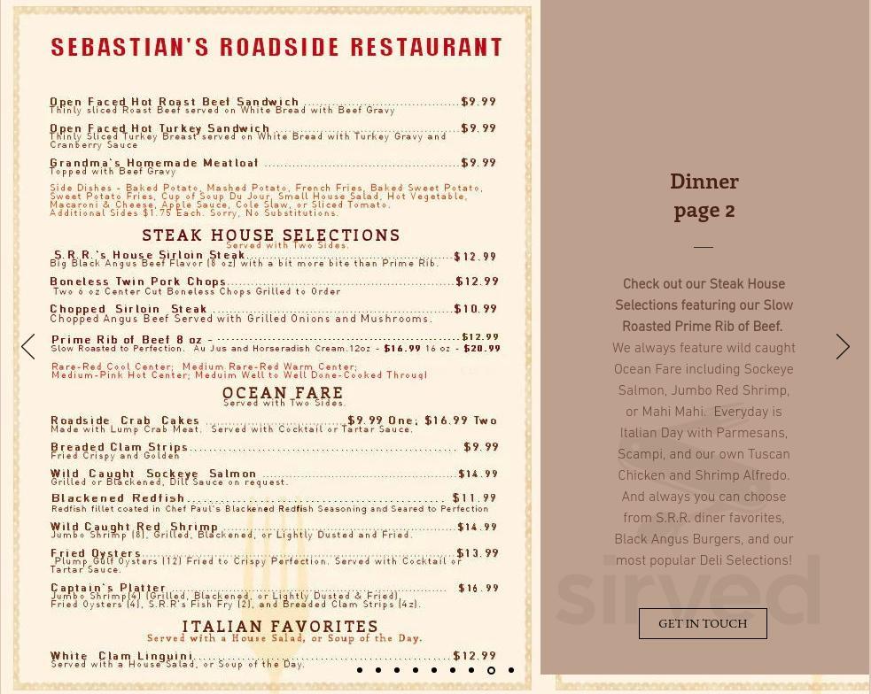 Sebastian's Roadside Restaurant menu in Sebastian, Florida, USA