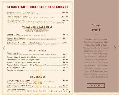 Sebastian's Roadside Restaurant menu in Sebastian, Florida, USA