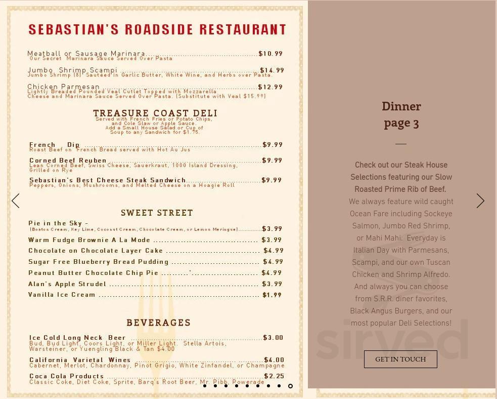 Sebastian's Roadside Restaurant menu in Sebastian, Florida, USA