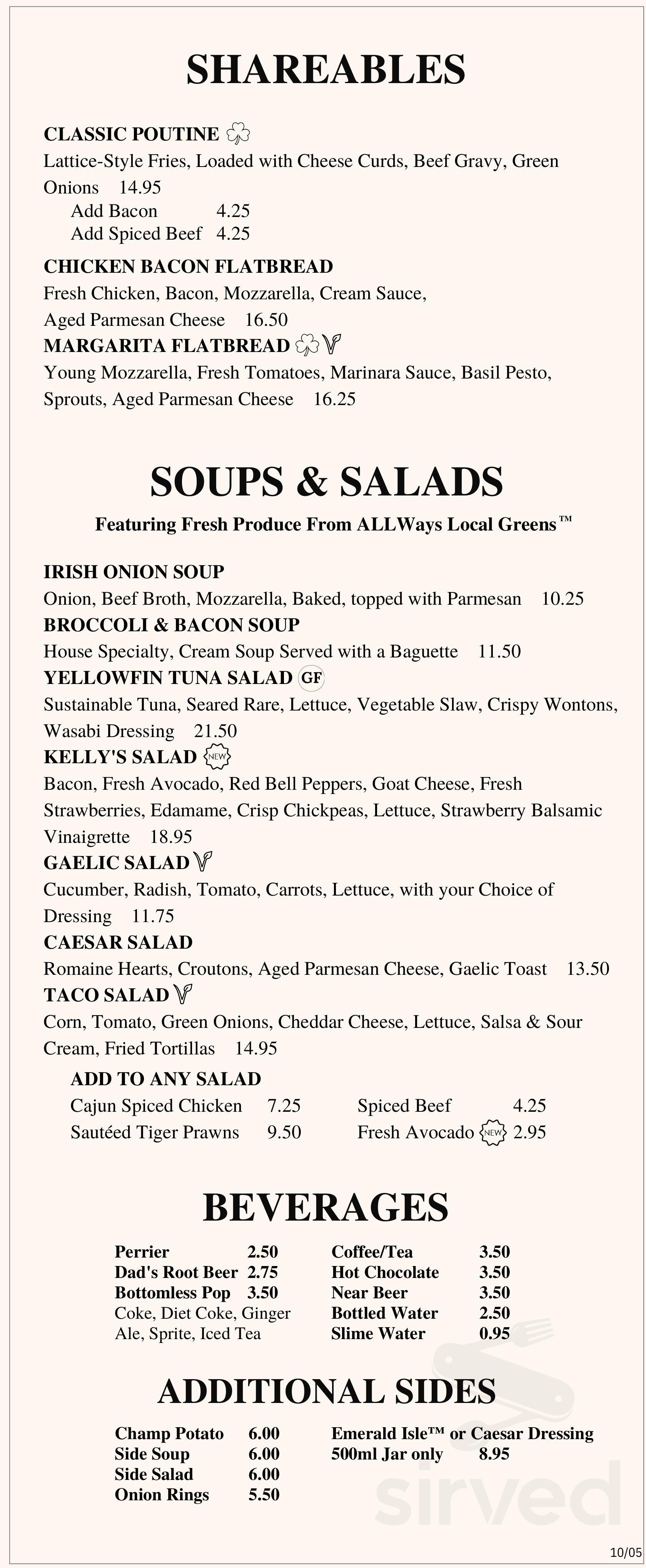 Menu - Nanaimo BC's Carlos O'Bryan's Neighbourhood Pub | Sirved