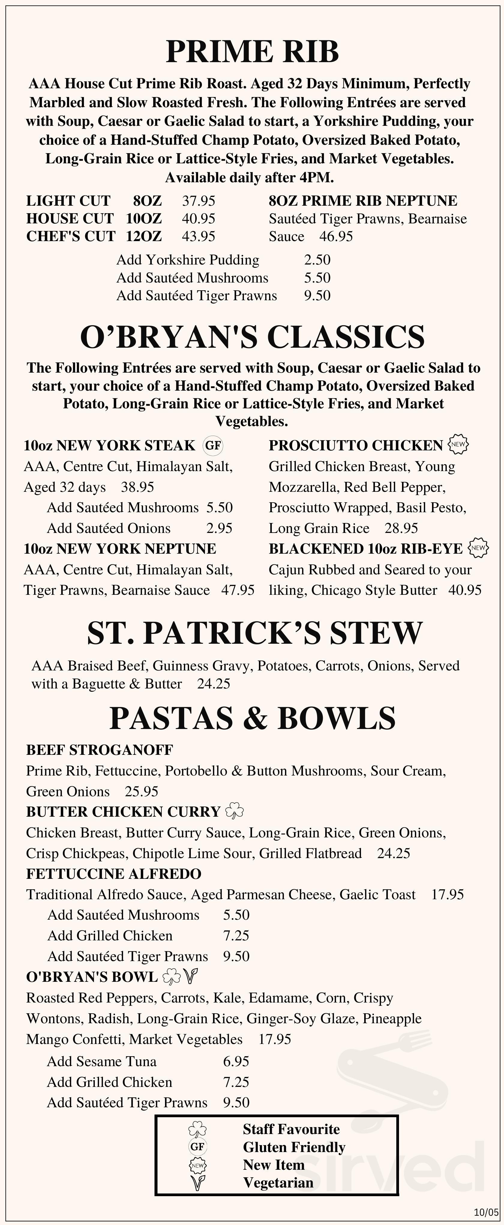 Menu - Nanaimo BC's Carlos O'Bryan's Neighbourhood Pub | Sirved