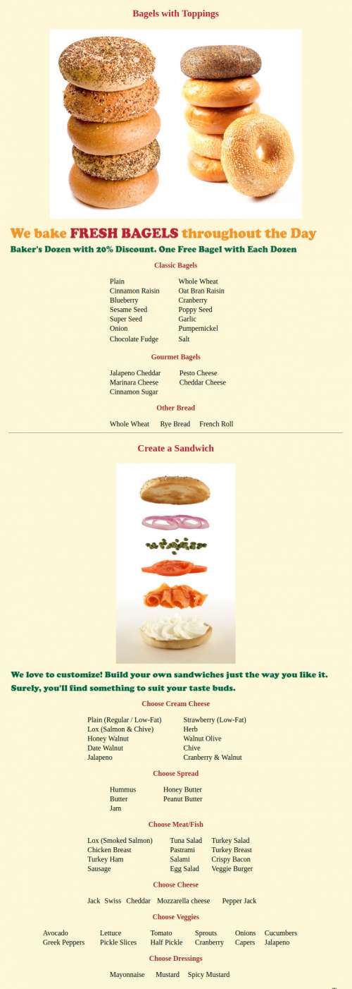 The Bagel Bakery menu in Pacific Grove, California, USA
