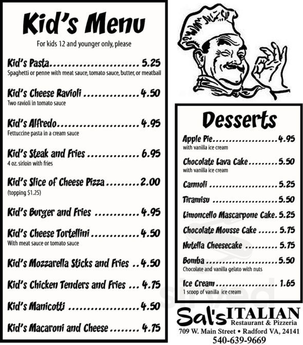 Sal's Italian Restaurant & Pizzeria West End Radford menu in Radford ...