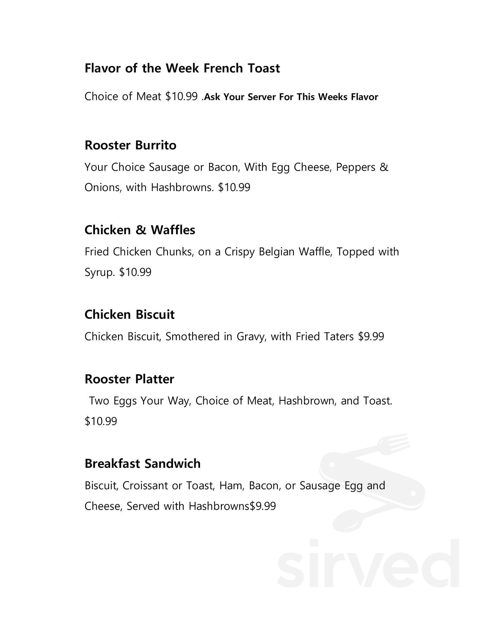 Drunken Rooster Bar & Grill menu in Afton, Oklahoma, USA