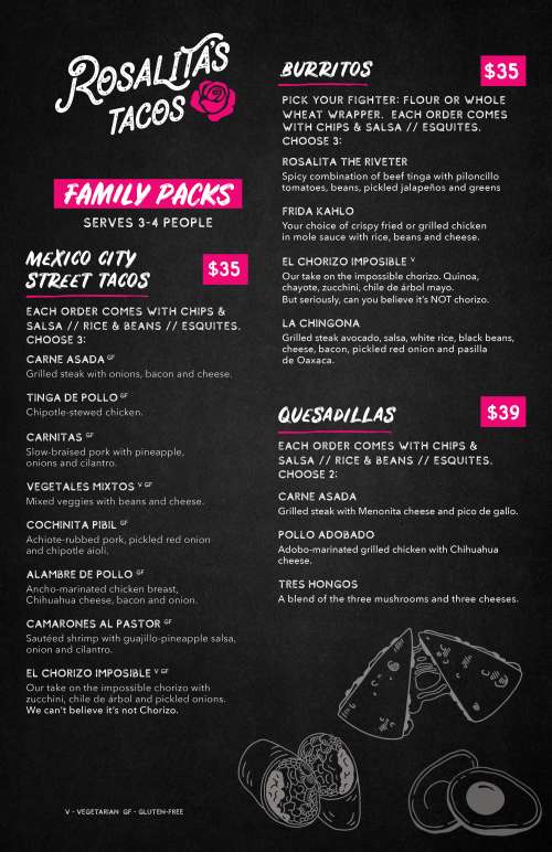Rosalita's Tacos menu in Forest Heights, Maryland, USA