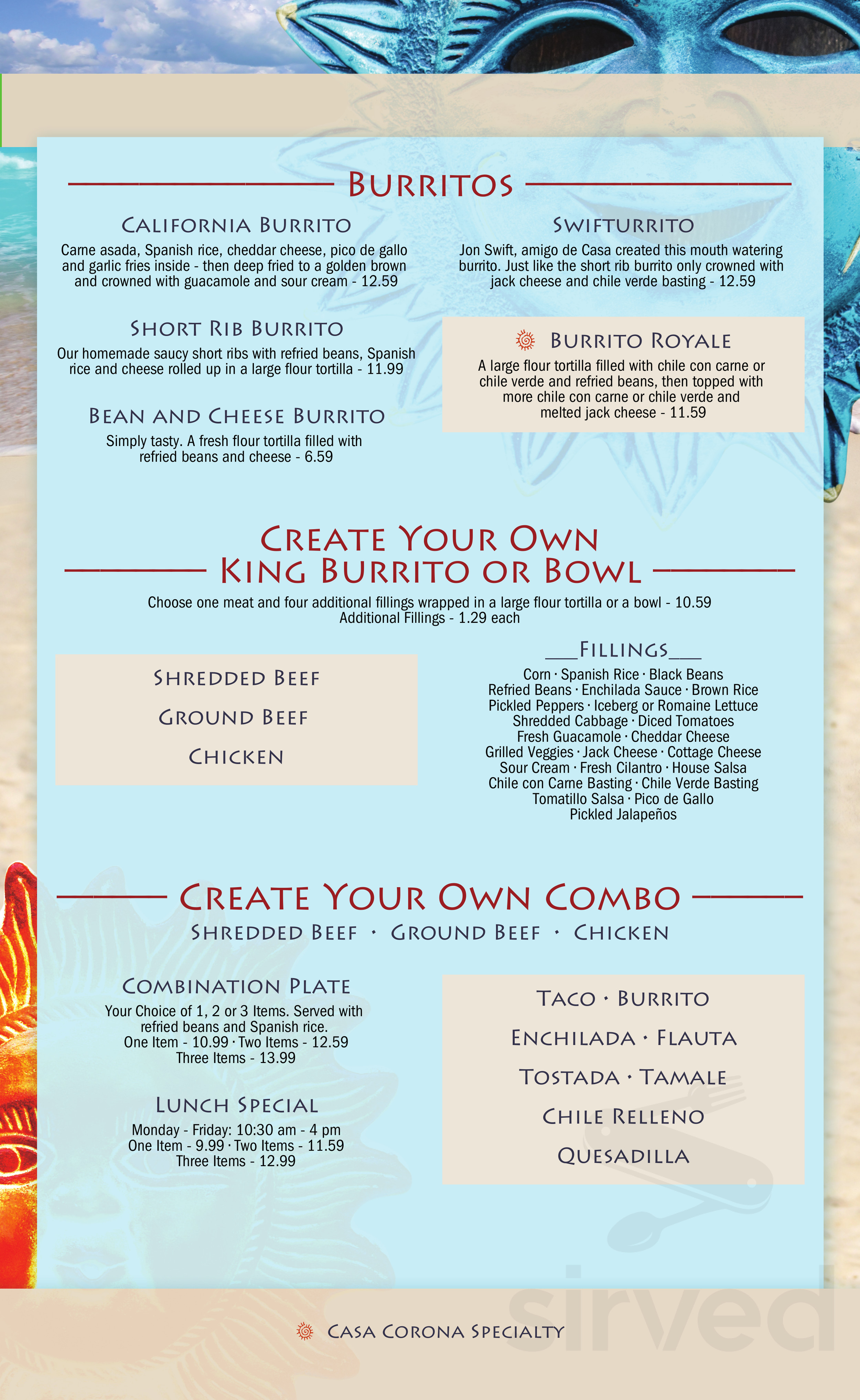 Casa Corona menu in Fresno, California, USA