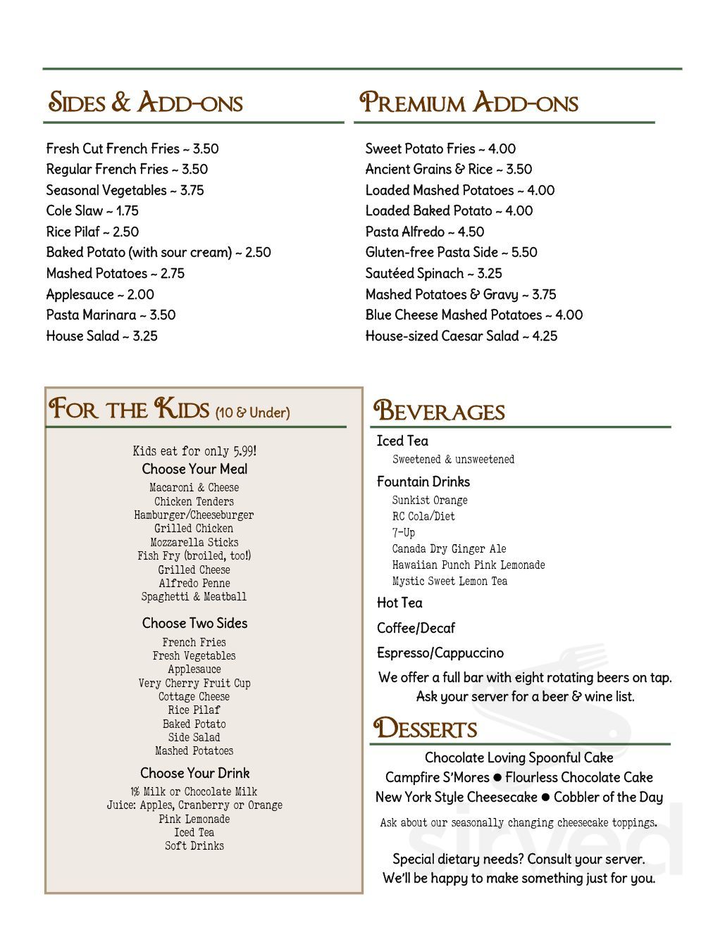 The Arlington Gastropub menu in Hilton, New York, USA