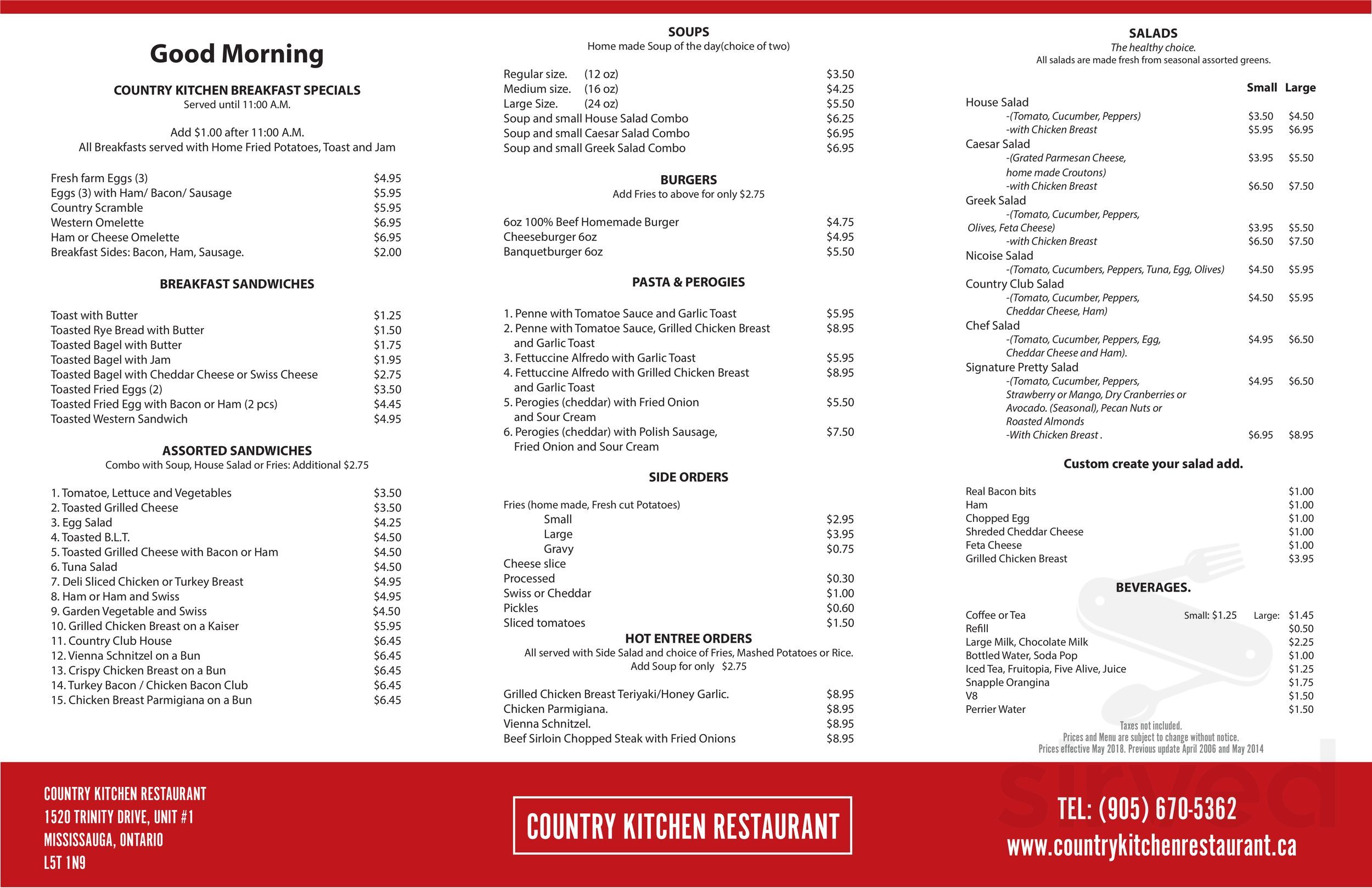 Menu for Country Kitchen Restaurant in Mississauga, ON | Sirved
