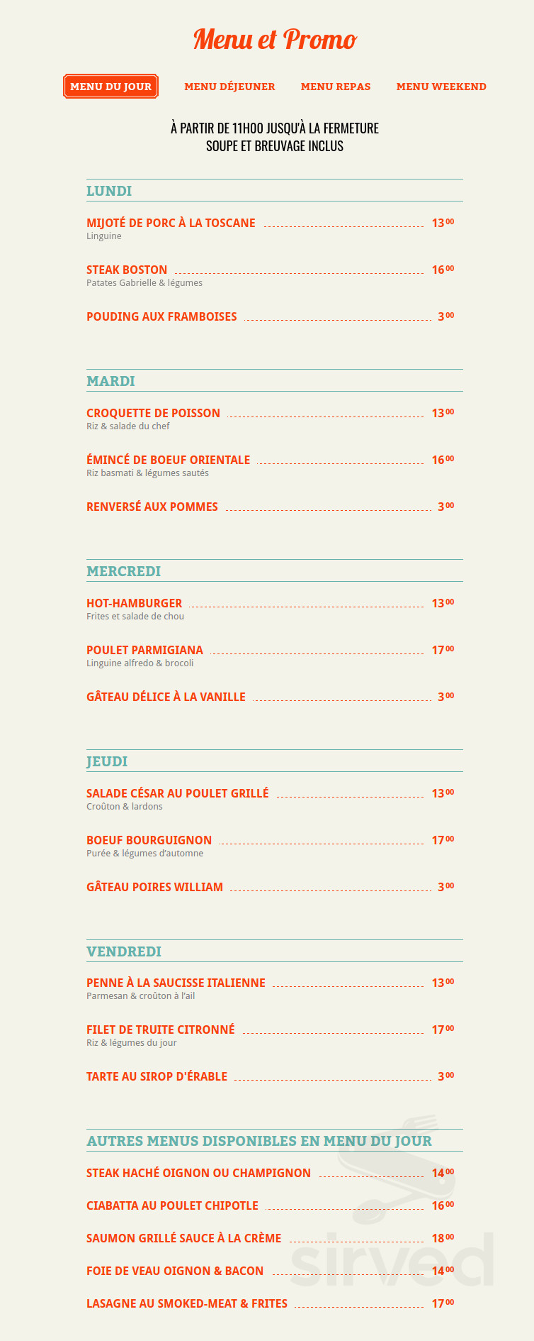 Resto Pub Délice (Le) menus in Québec, Quebec, Canada