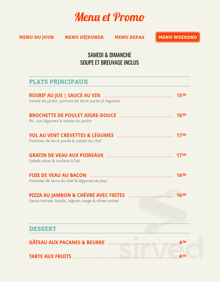 Resto Pub Délice (Le) menus in Québec, Quebec, Canada