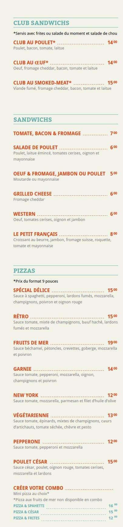 Resto Pub Délice (Le) menu in Québec, Quebec, Canada