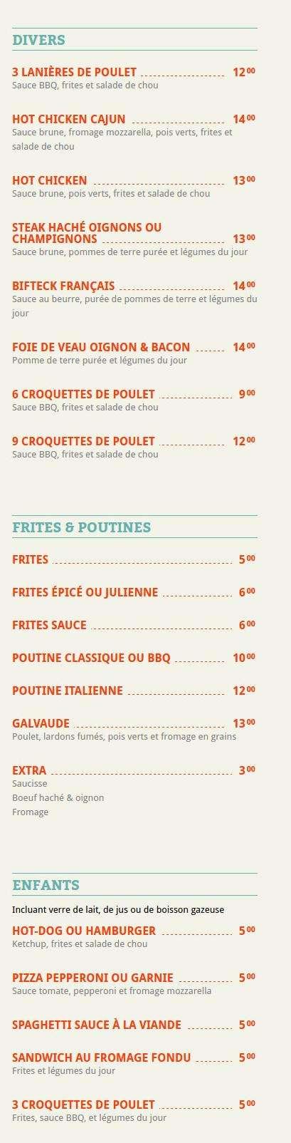 Resto Pub Délice (Le) menu in Québec, Quebec, Canada