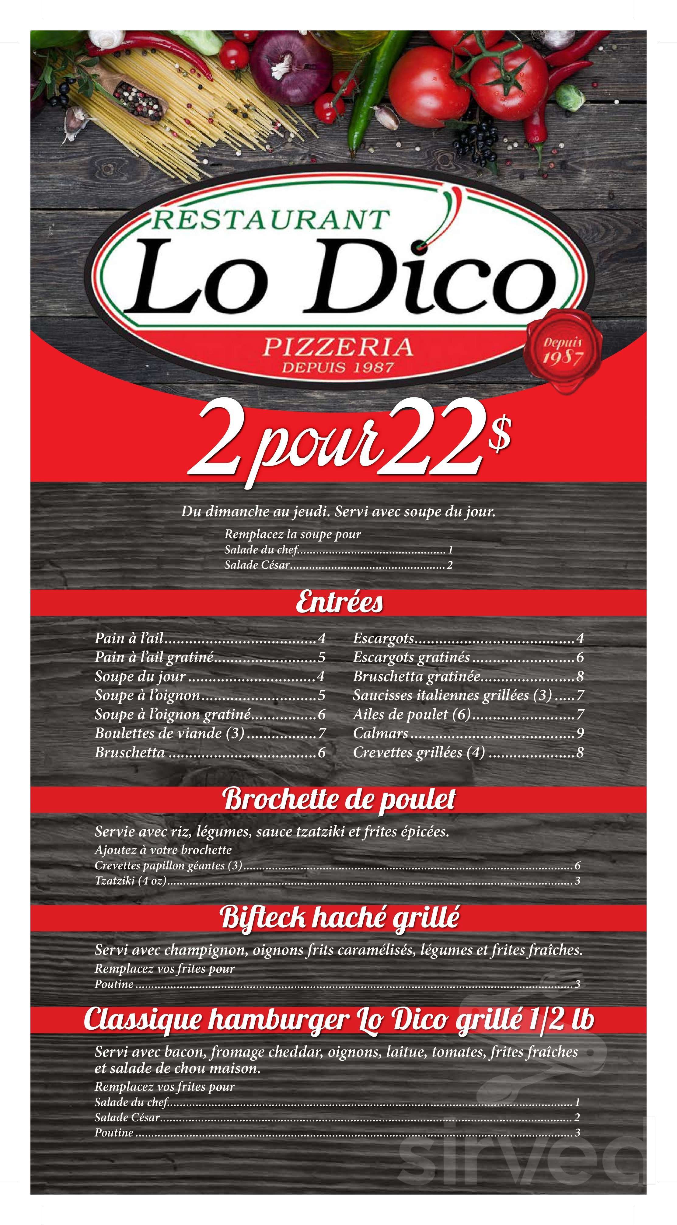 Restaurant Lo Dico Pizzeria menus in Repentigny, Quebec, Canada