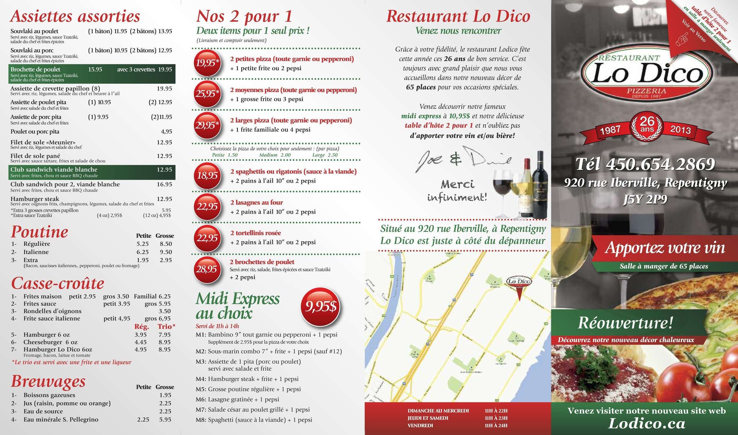 Restaurant Lo Dico Pizzeria menus in Repentigny, Quebec, Canada