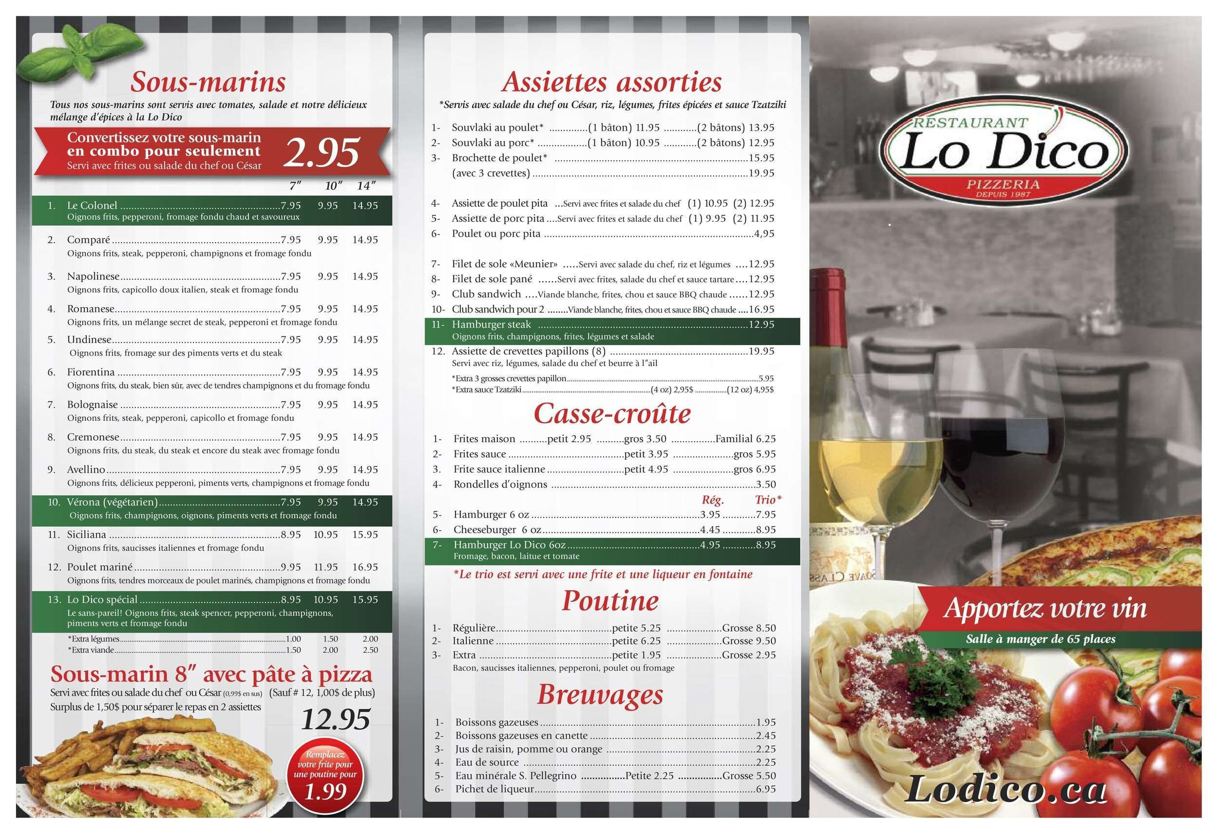 Restaurant Lo Dico Pizzeria menus in Repentigny, Quebec, Canada