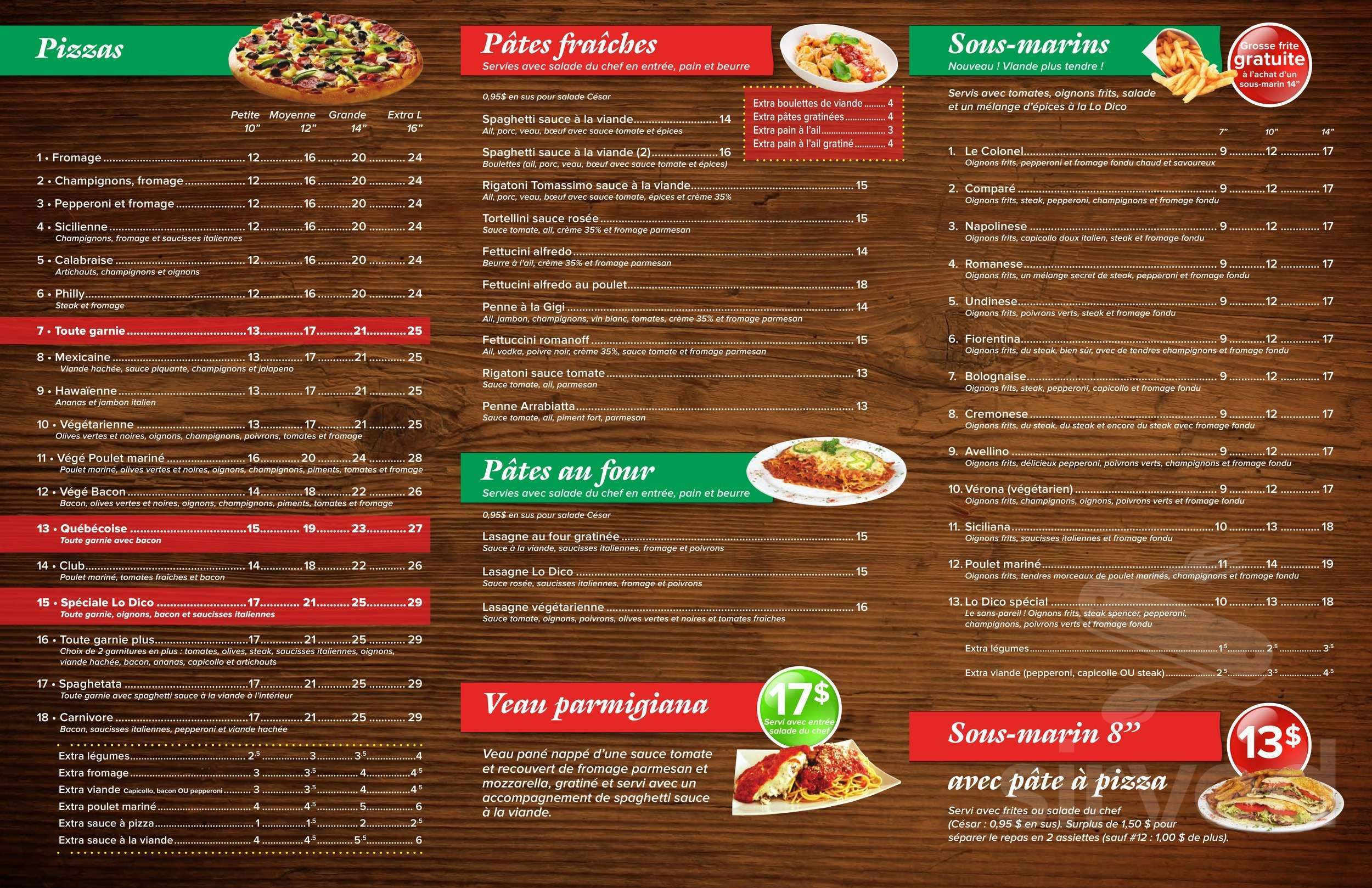 Restaurant Lo Dico Pizzeria menus in Repentigny, Quebec, Canada