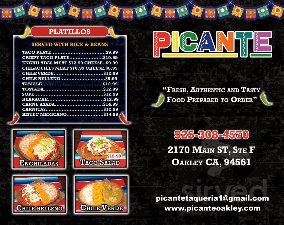 PICANTE menu in Oakley, California, USA
