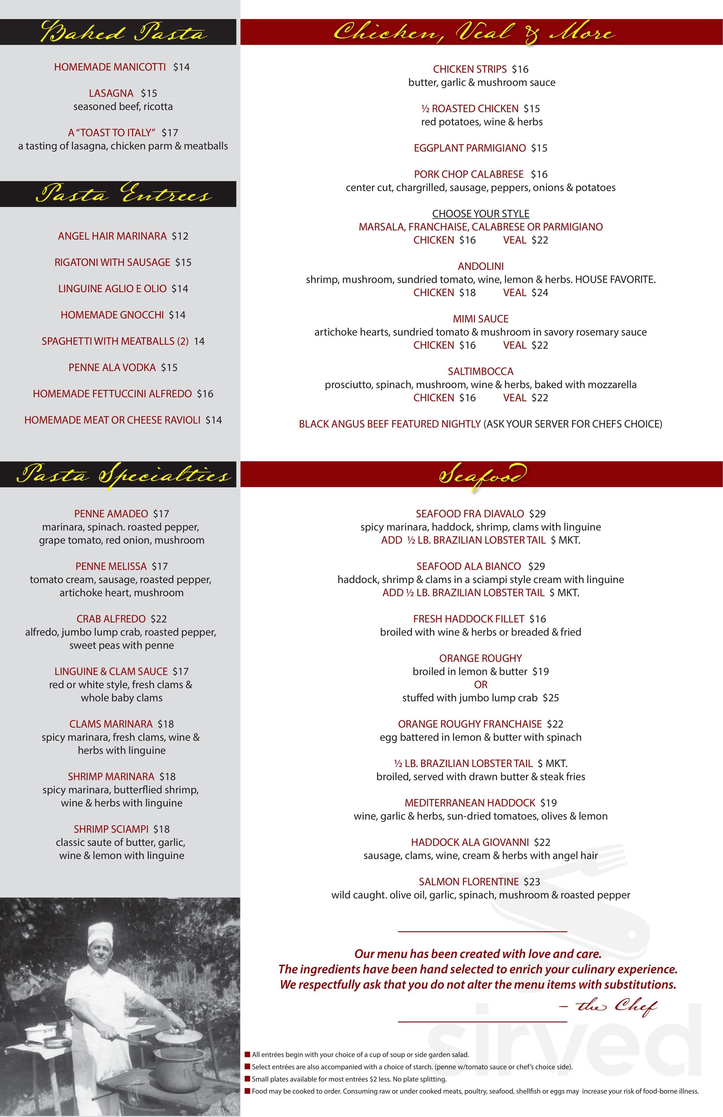 Amadeo's menu in Moosic, Pennsylvania, USA