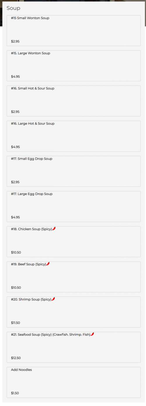 888 Chinese Restaurant menu in Houston, Texas, USA
