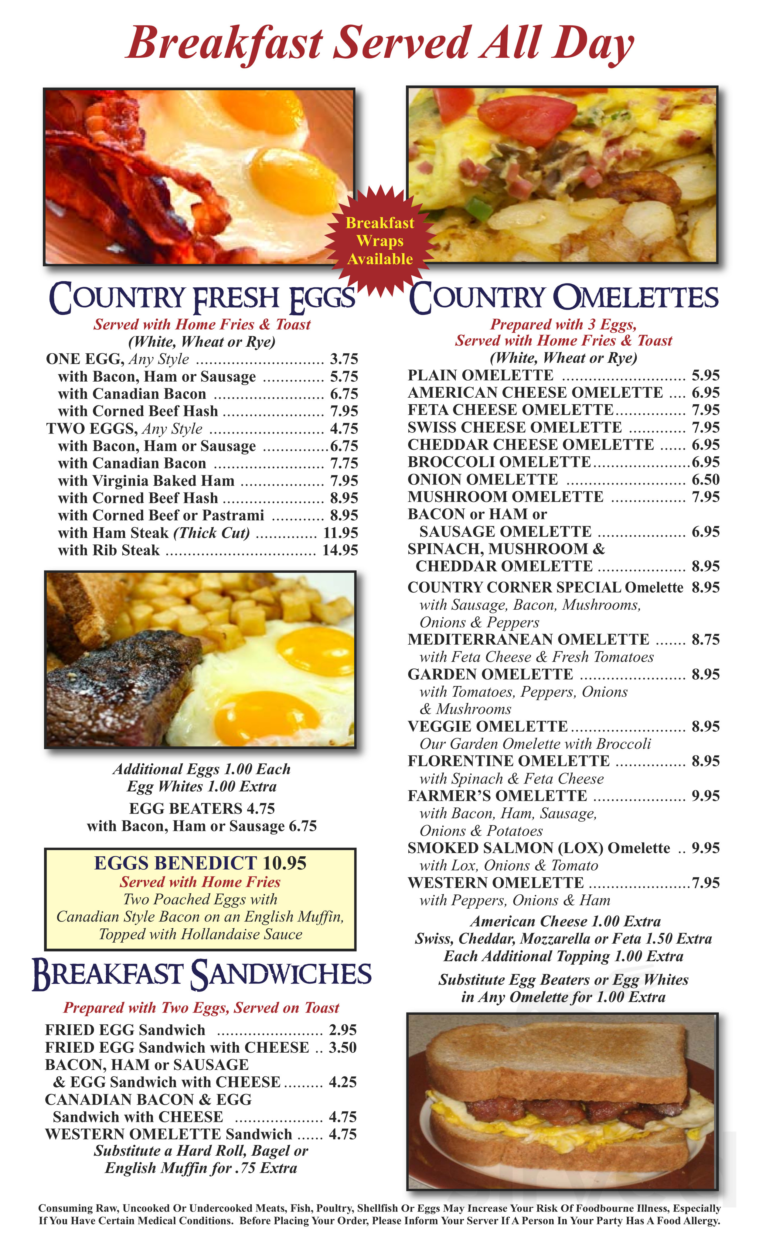 Menu for Country Corner Restaurant in Bethany, CT | Sirved
