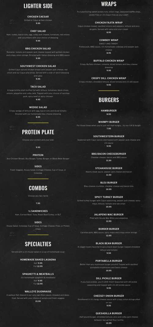 JJ's Clubhouse menu in Golden Valley, Minnesota, USA