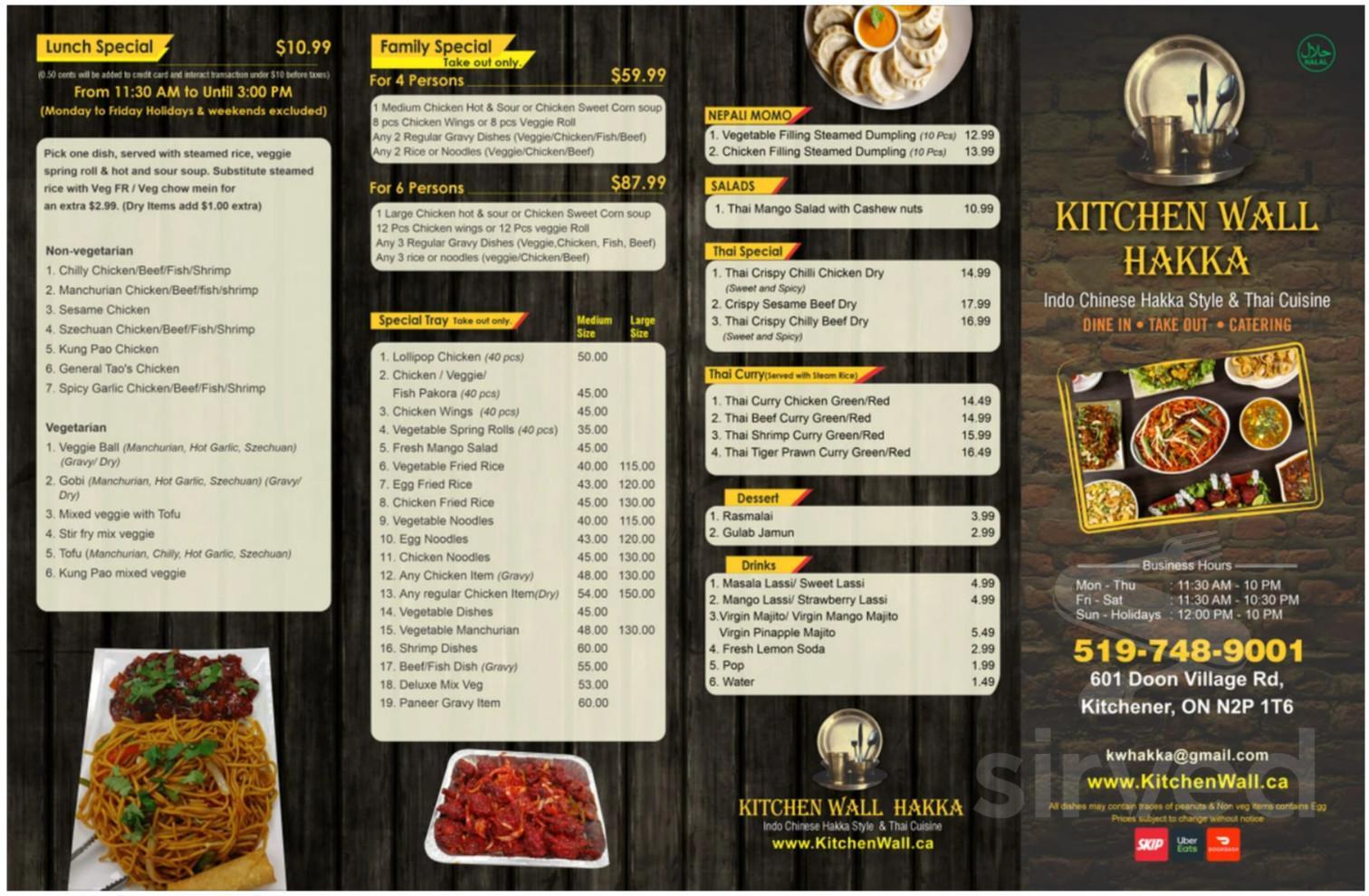 Kitchen Wall Hakka menu in Kitchener, Ontario, Canada