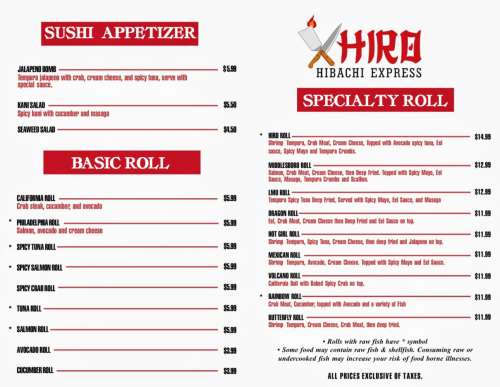 Hiro Hibachi Express menu in Middlesboro, Kentucky, USA