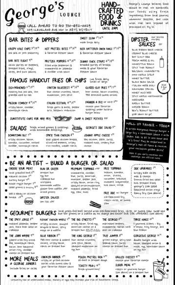 George's Lounge menu in Canton, Ohio, USA