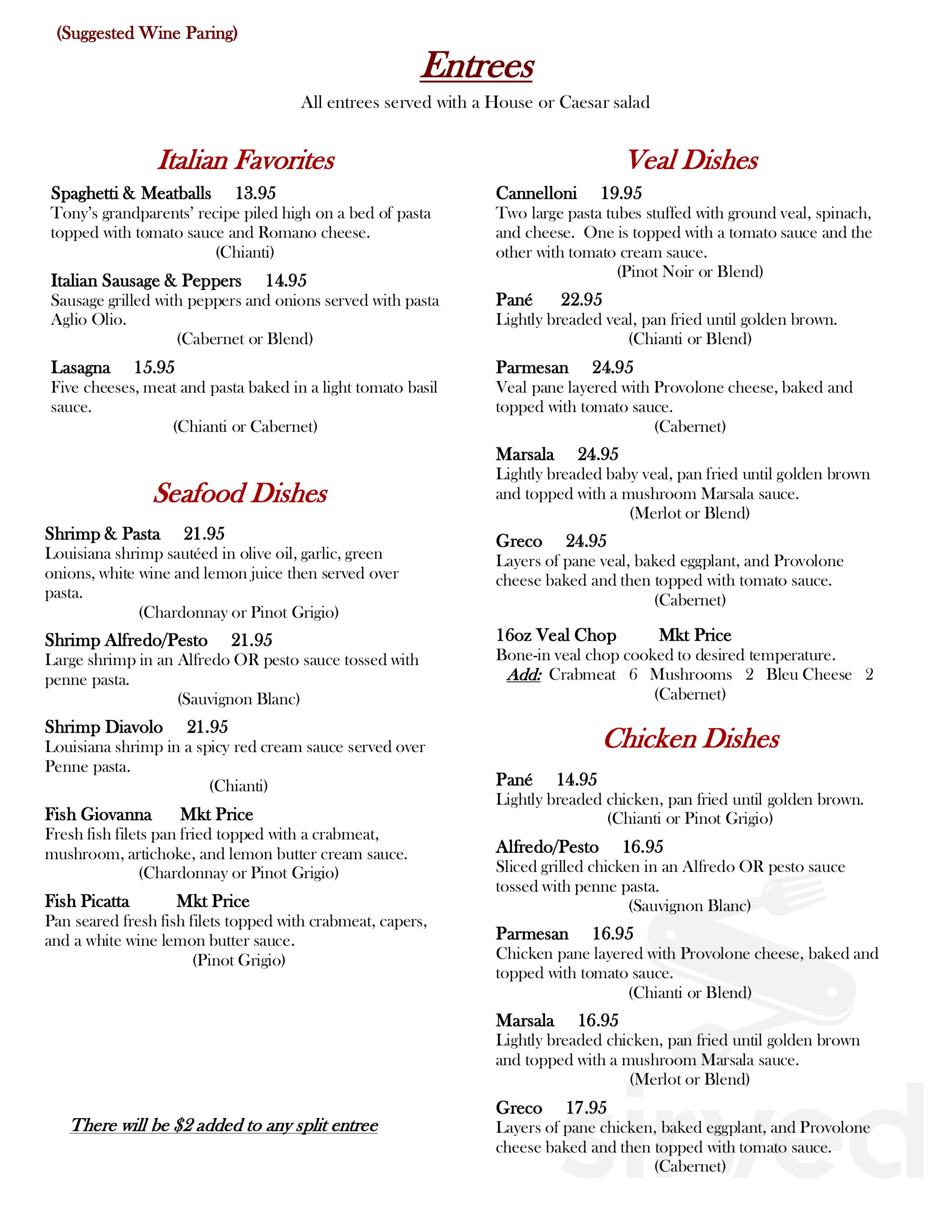 Bosco's Italian Cafe menu in Mandeville, Louisiana, USA