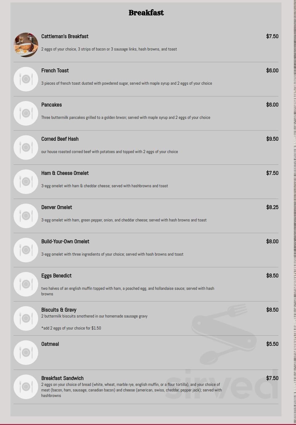 Stockyards Tavern & Chop House menu in South St Paul, Minnesota, USA