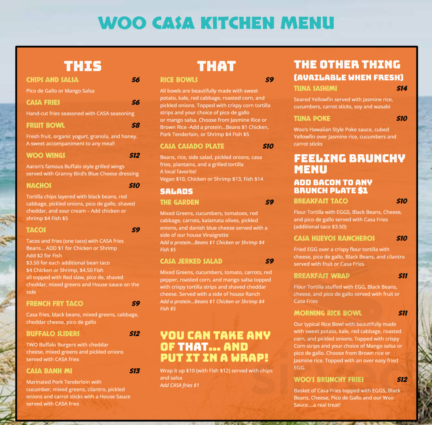 Woo Casa Kitchen menu in Nags Head, North Carolina, USA