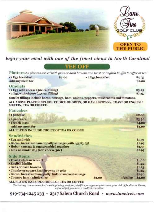 Lane Tree Grill menu in Goldsboro, North Carolina, USA