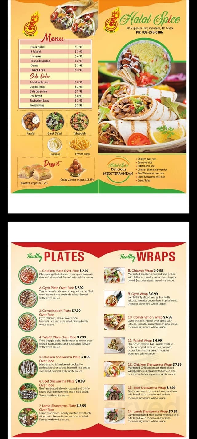 Halal Spice menu in Pasadena, Texas, USA